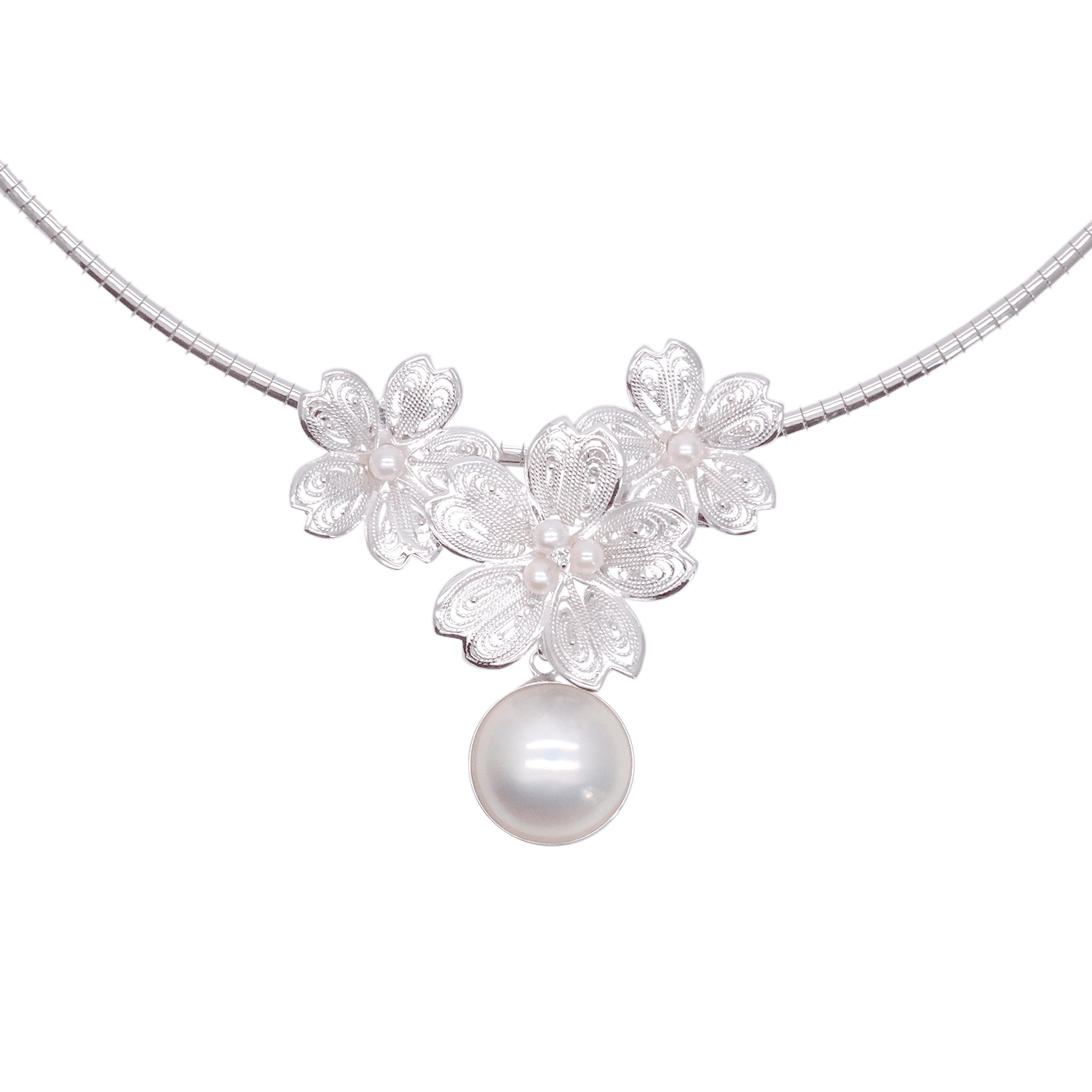 Rainbow Mabe White Akoya Pearl Silver Pendant P208 Pearl FALCO